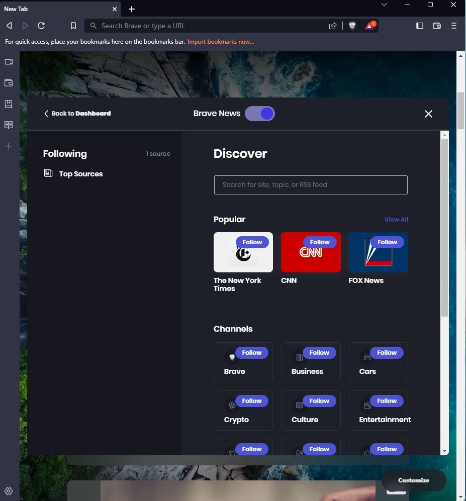 Brave News Customize toggle should hide Brave News, not opt-out · Issue #26519 · brave/brave ...