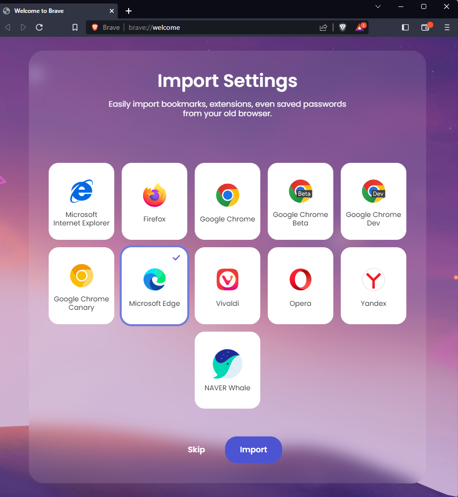 Single imported profile is shown in the Profile manager/Profiles list ...