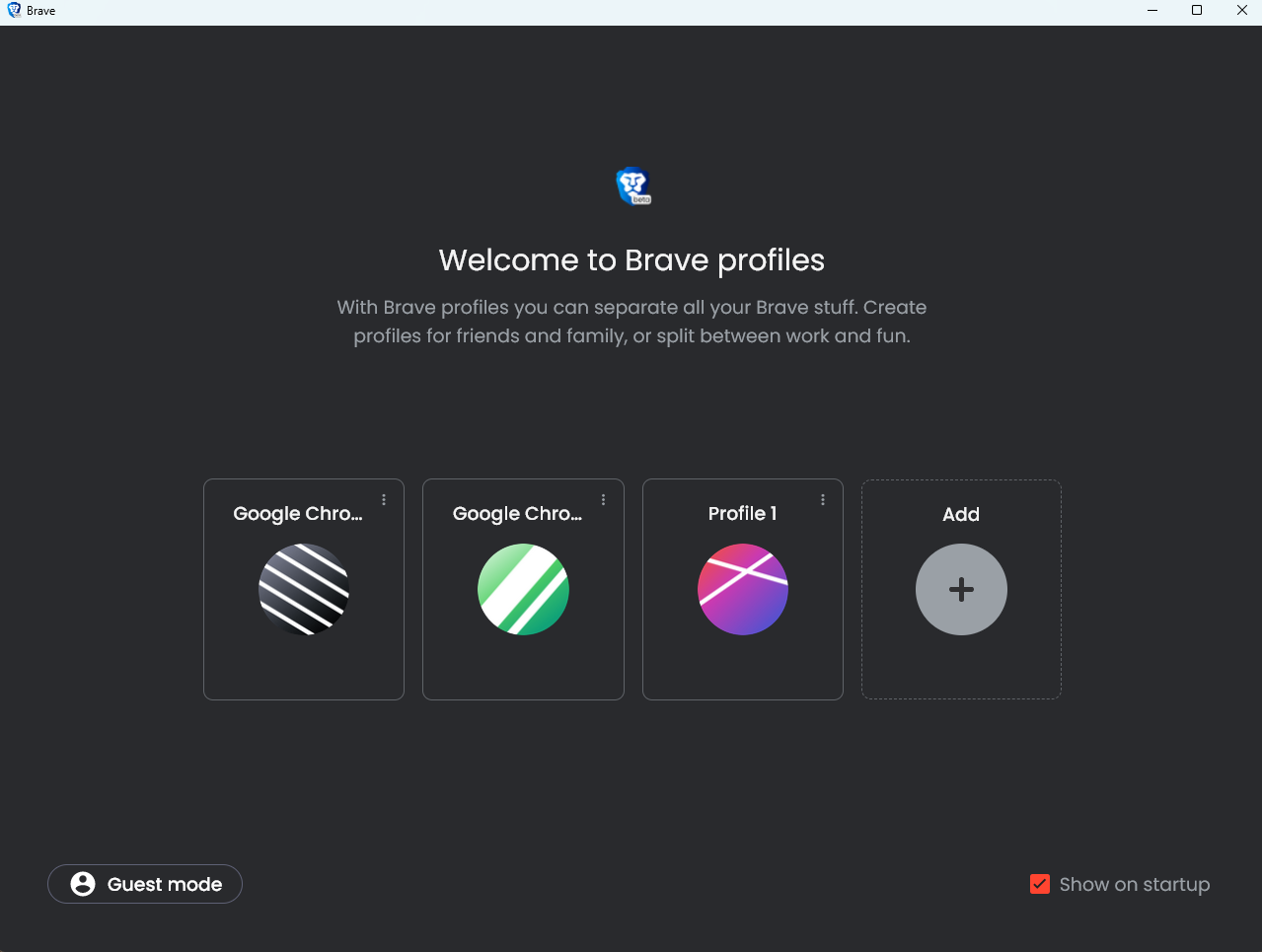 Single imported profile is shown in the Profile manager/Profiles list ...