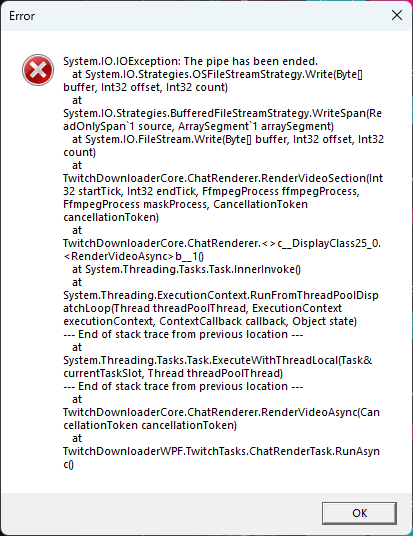 Mass Download MOV+RLE/PRORES Chat Render Error · Issue #669 · lay295/TwitchDownloader · GitHub