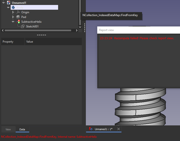 [Bug] Subtractive helix with pitch equal to the profile height results in error (new in 20.x ...