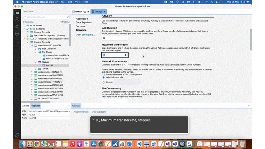 A11y Azure Tools Storage Explorer Settings Disk Settings Transfers Screenreader When The