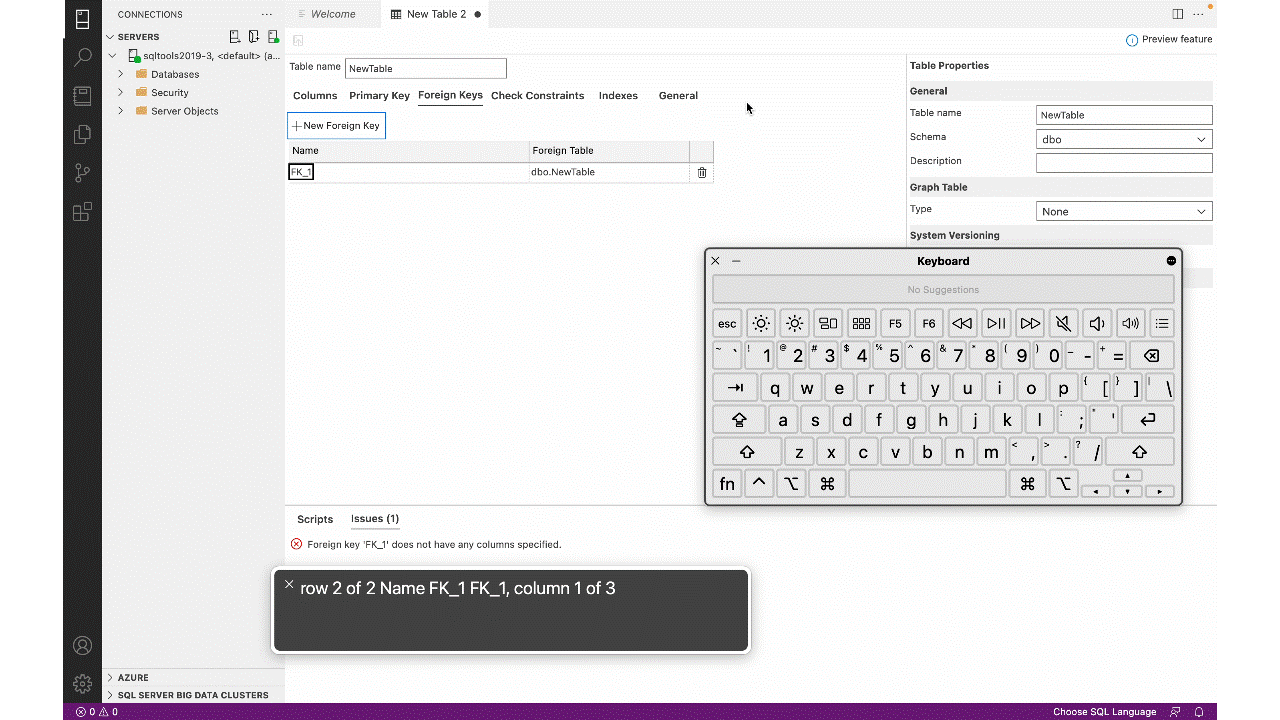 A11y_Azure Data Studio_Table_Foreign Keys_ScreenReader: The voiceover is not announcing the role ...