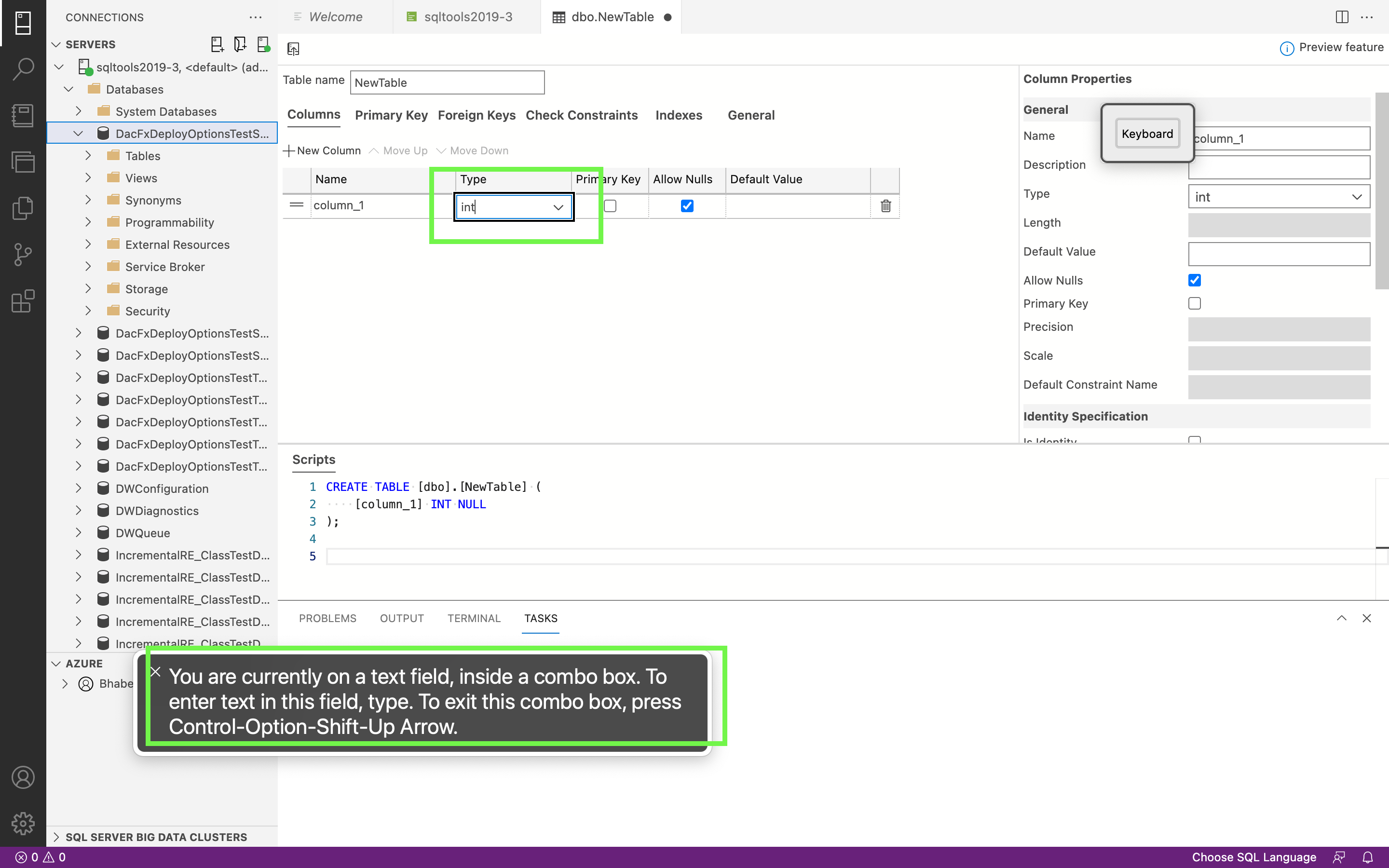 A11y_Azure Data Studio_Table_Columns_ScreenReader:The voiceover is not announcing the 'role' of ...
