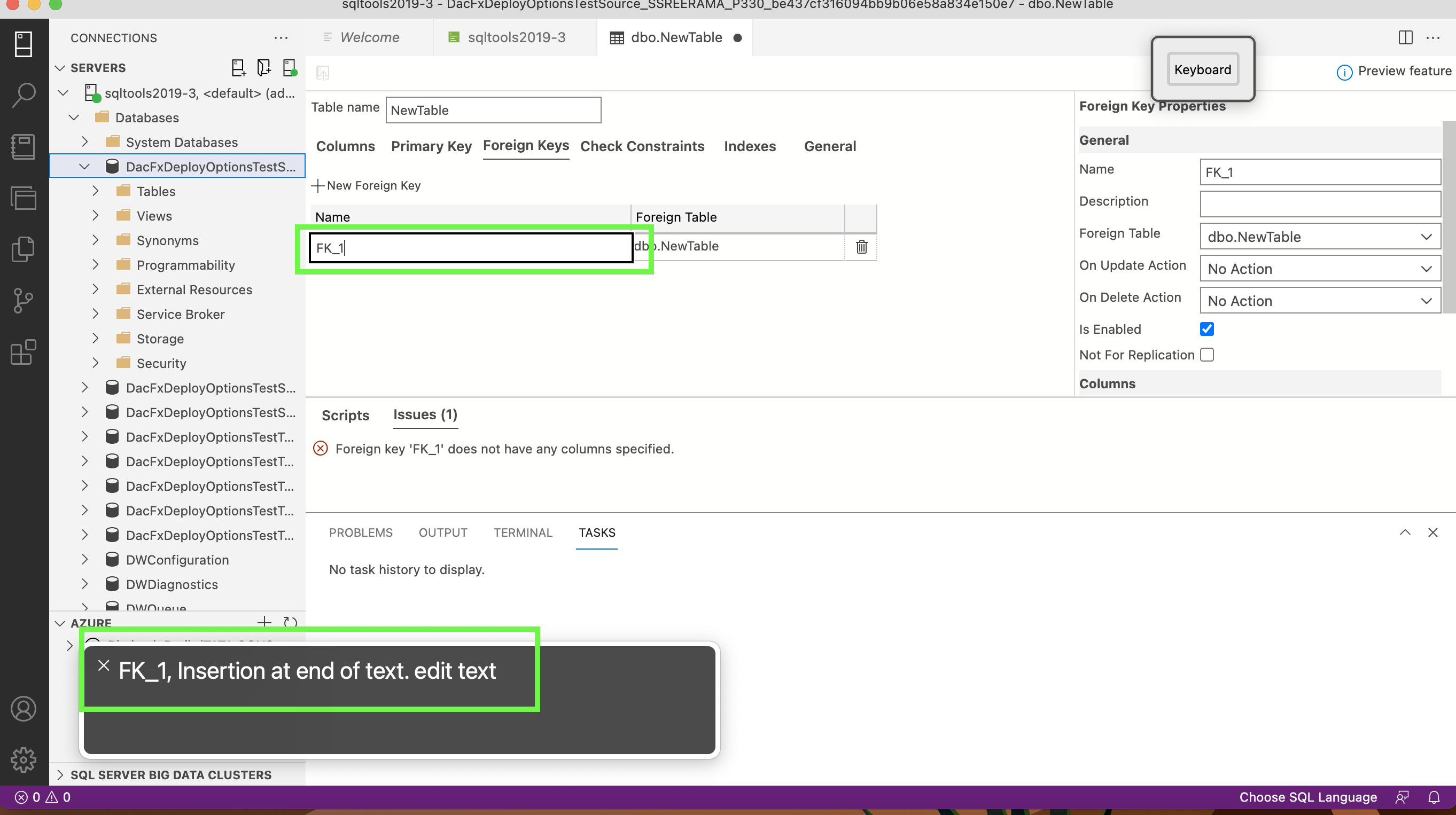 A11y_Azure Data Studio_Table_Foreign Keys_ScreenReader: The voiceover is not announcing the role ...