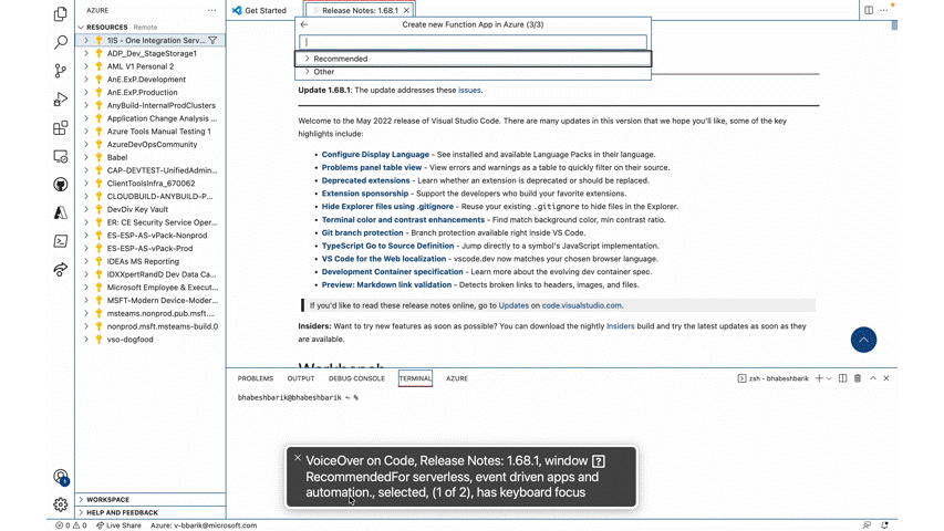 A11y_Azure Tools for VS Code_Azure Function_Select a location for new resources_Voiceover: When ...
