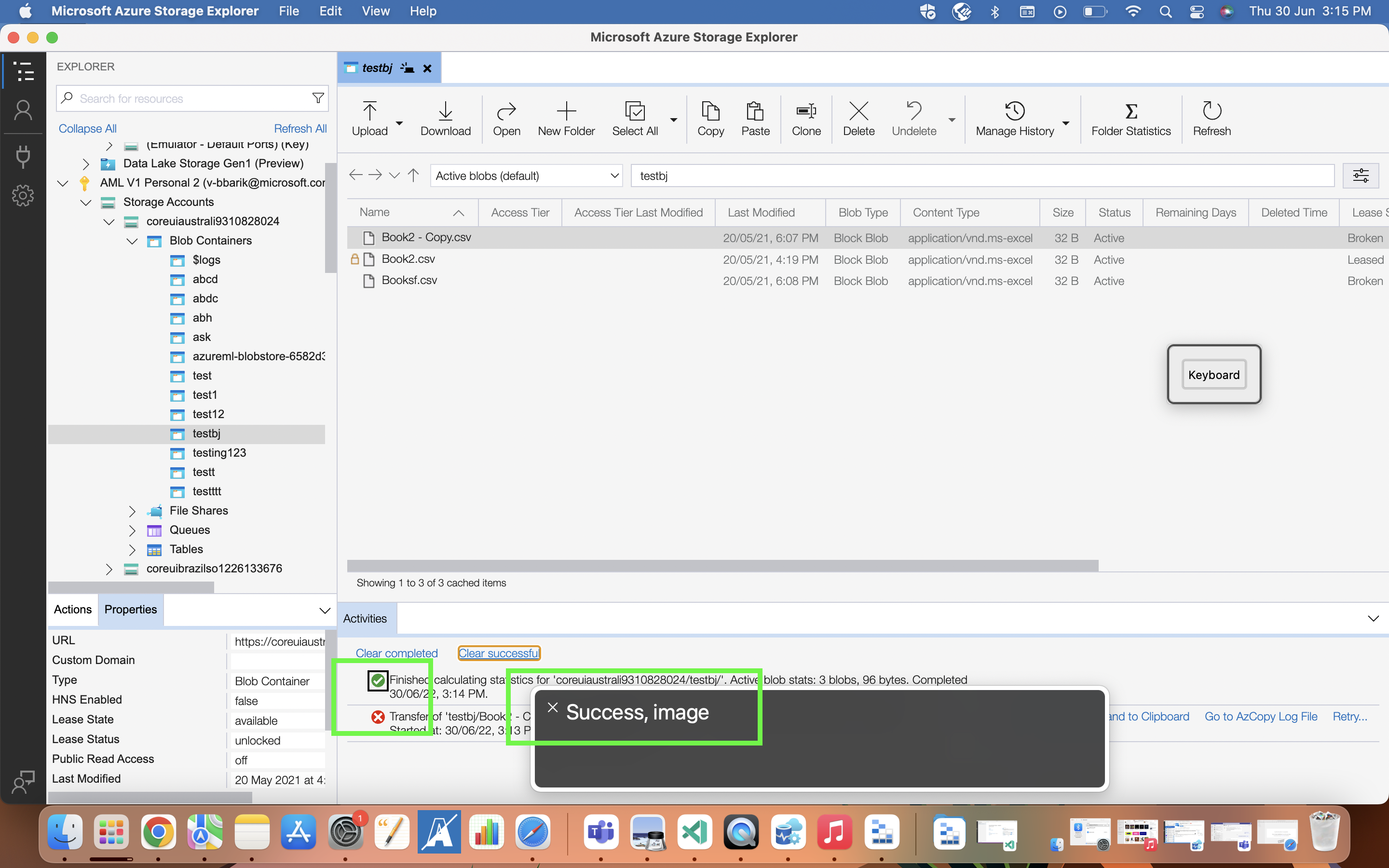 A11y_Azure Tools Storage Explorer_Activities_Activities tab_ScreenReader: When the voiceover is ...