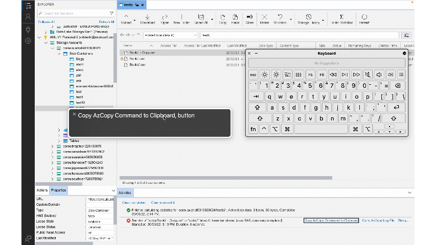 A11y Azure Tools Storage Explorer Activities Activities Tab Screenreader When The Voiceover Is