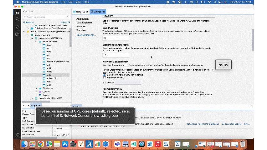 A11y Azure Tools Storage Explorer Settings Disk Settings Transfers Screenreader When The