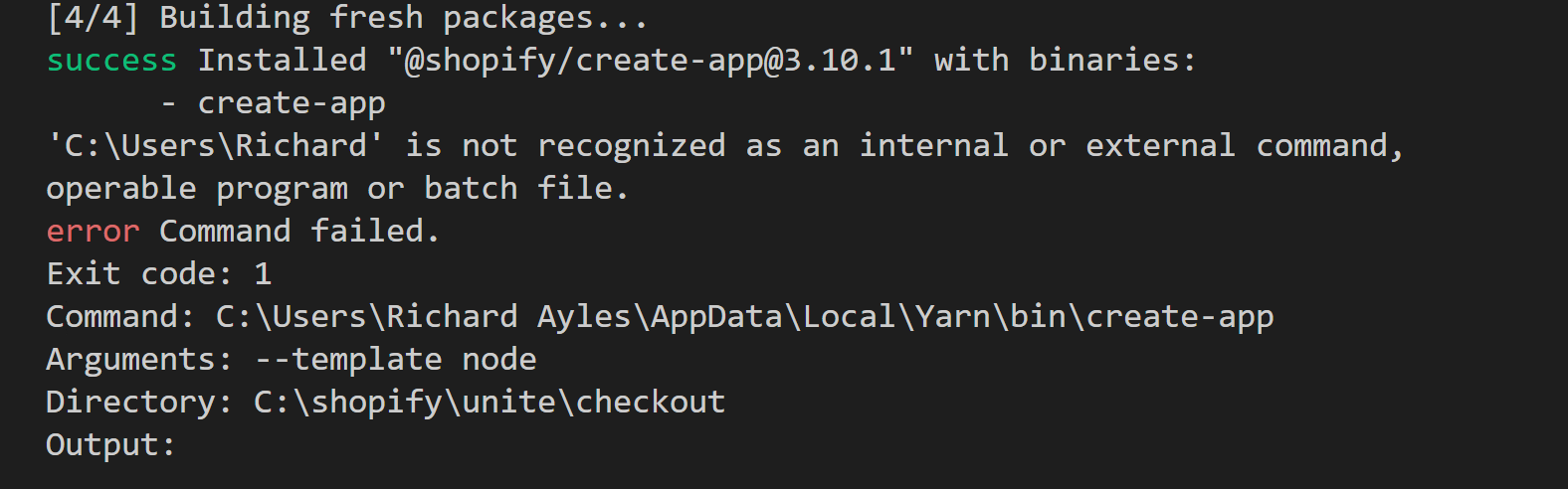 [Bug]: Windows space in local yarn install directory - prevents create-app from working · Issue ...