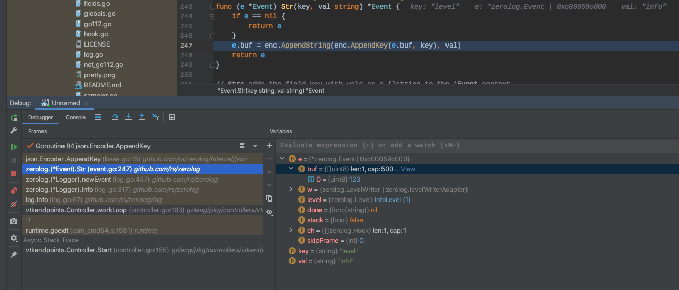 panic: runtime error: index out of range [-1] seen when logging with many go coroutines running ...