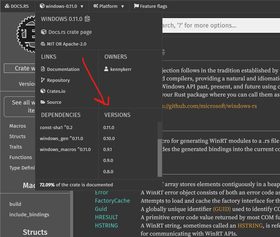 documentation for version 0.8.0 doesn't exist? · Issue #895 · microsoft/windows-rs · GitHub