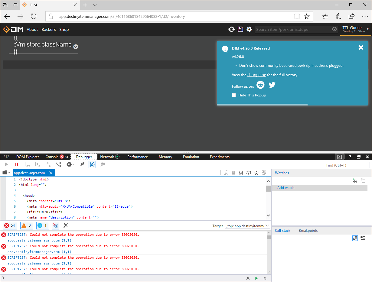 Trouble loading in Microsoft Edge · Issue #2425 · DestinyItemManager/DIM · GitHub