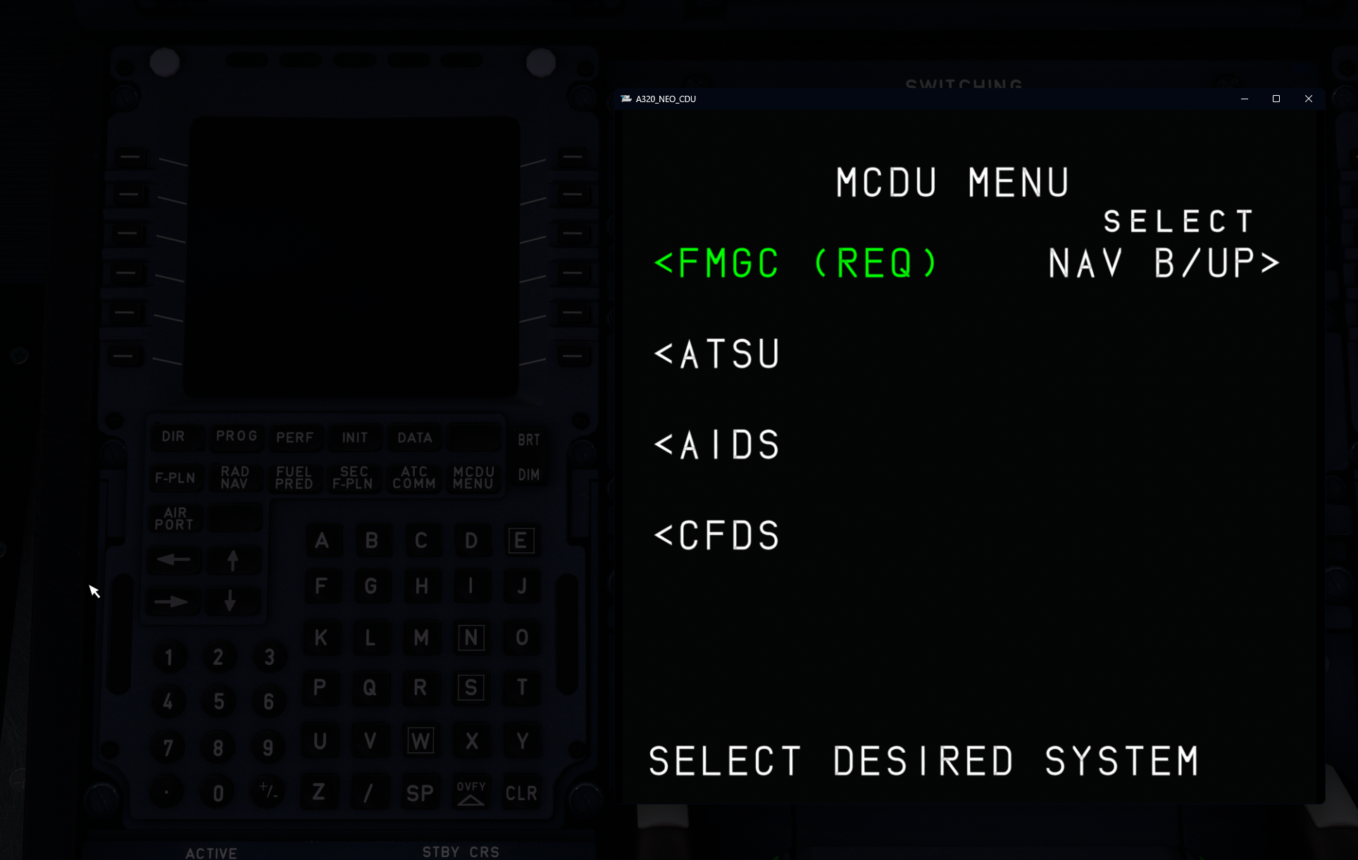 MCDU: Cold and Dark popout display shows MCDU menu instead of blank ...