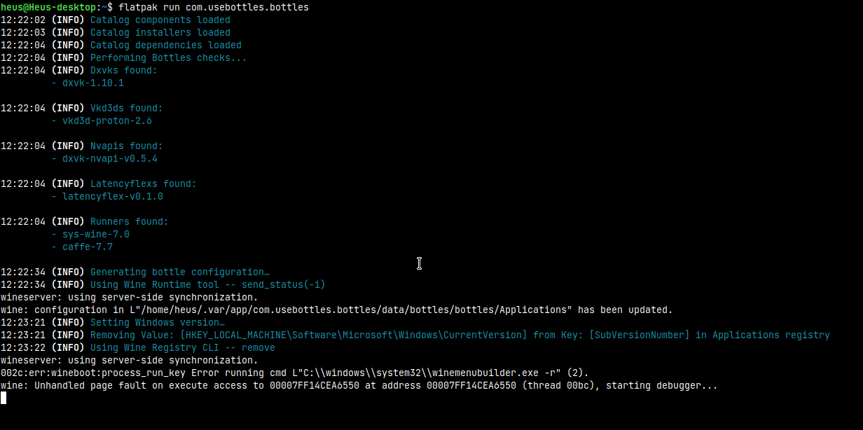 [Bug]: Unhanded page fault setting windows version (wine) · Issue #1523 · bottlesdevs/Bottles ...