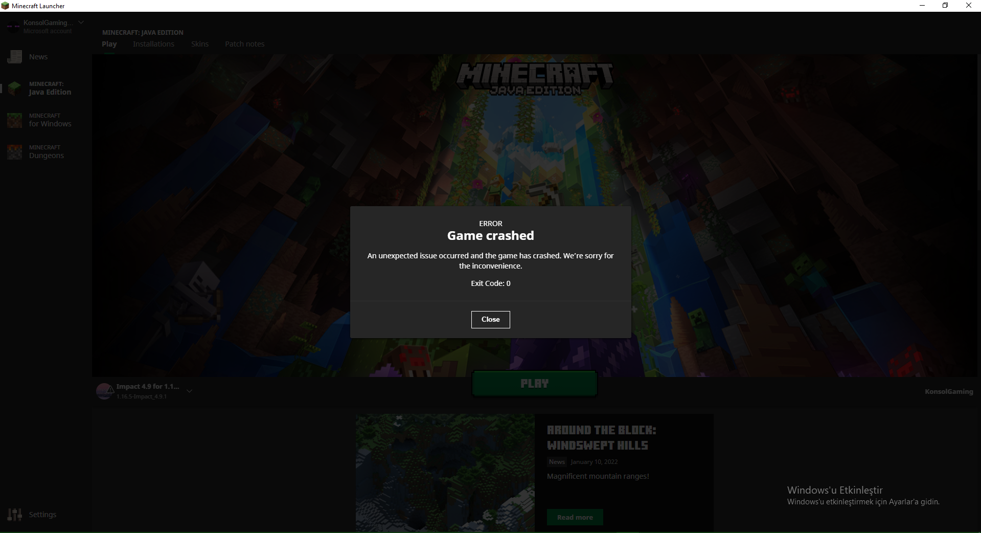 When I try to launch the higher version than 1.12.2 of Impact Client I ...