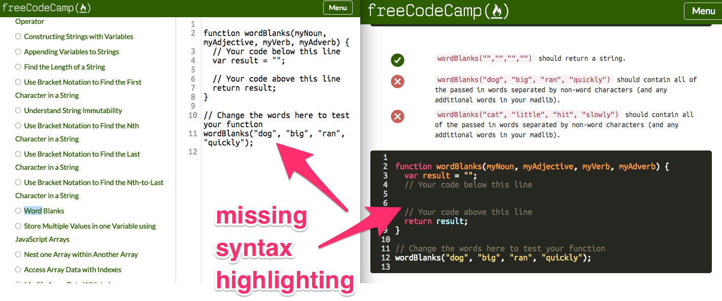 Syntax highlighting in editor · Issue #15704 · freeCodeCamp ...
