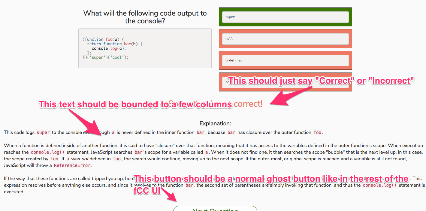 Minor UI improvements · Issue #59 · freeCodeCamp/multiple-choice-questions · GitHub