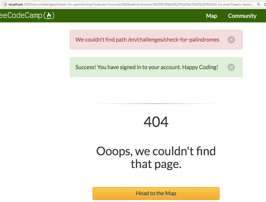 Signing into an account that most recently completed a non-beta challenge causes a 404 error ...