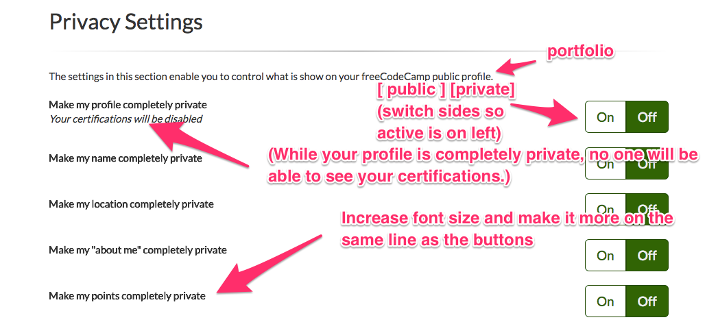 More minor UI fixes for welcome/settings/portfolios · Issue #17208 · freeCodeCamp/freeCodeCamp ...