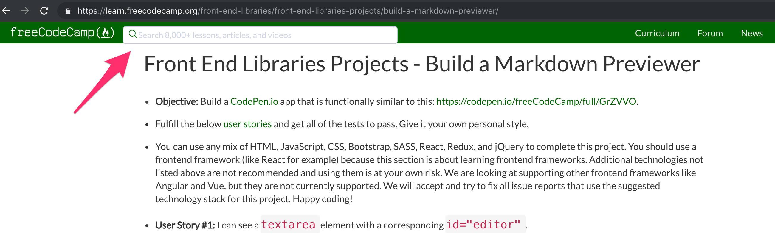 Search bar overhangs editor pane in Chrome · Issue #17814 · freeCodeCamp/freeCodeCamp · GitHub