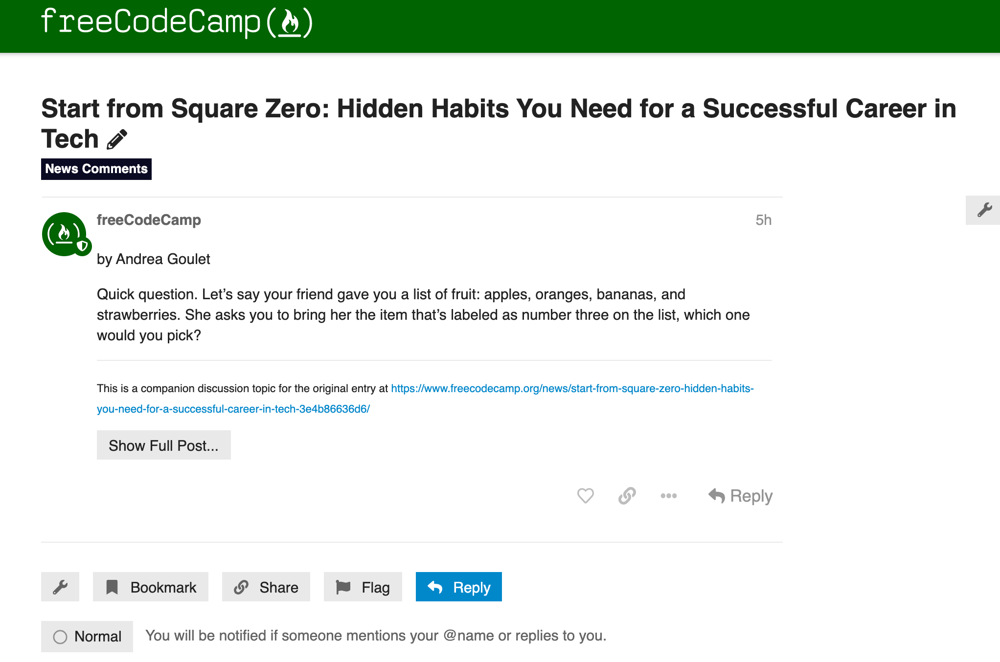 Prevent comment-less Developer News forum threads · Issue #36766 · freeCodeCamp/freeCodeCamp ...