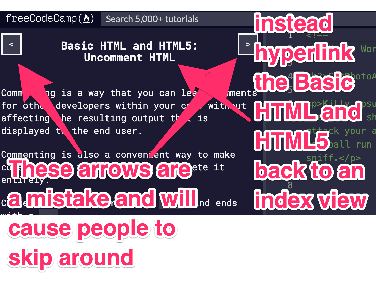 Instead of Arrow navigation buttons we should use hotkeys · Issue #36795 · freeCodeCamp ...