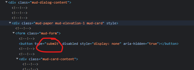Mudform Adding A Hidden Button With Type Submit And Mudbutton Of Type Submit Not Working · Issue 7137