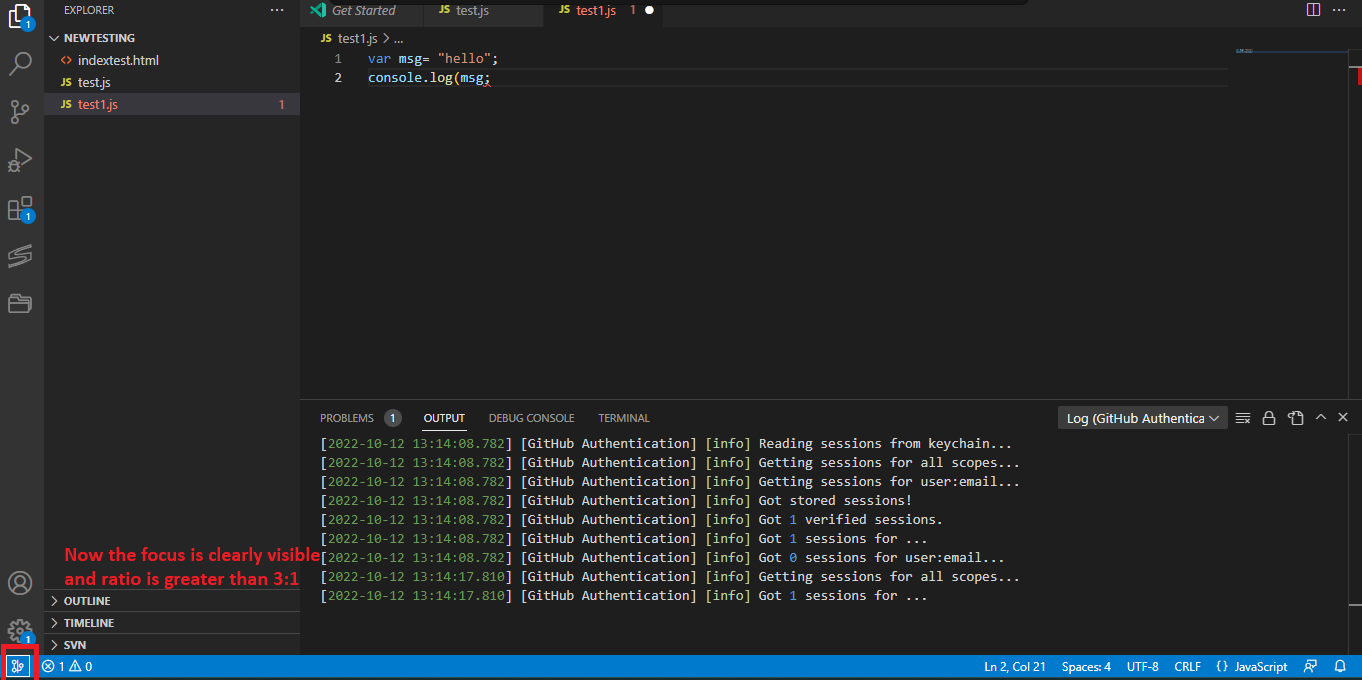 The color contrast ratio of the focus indicator on "Back" button with ...