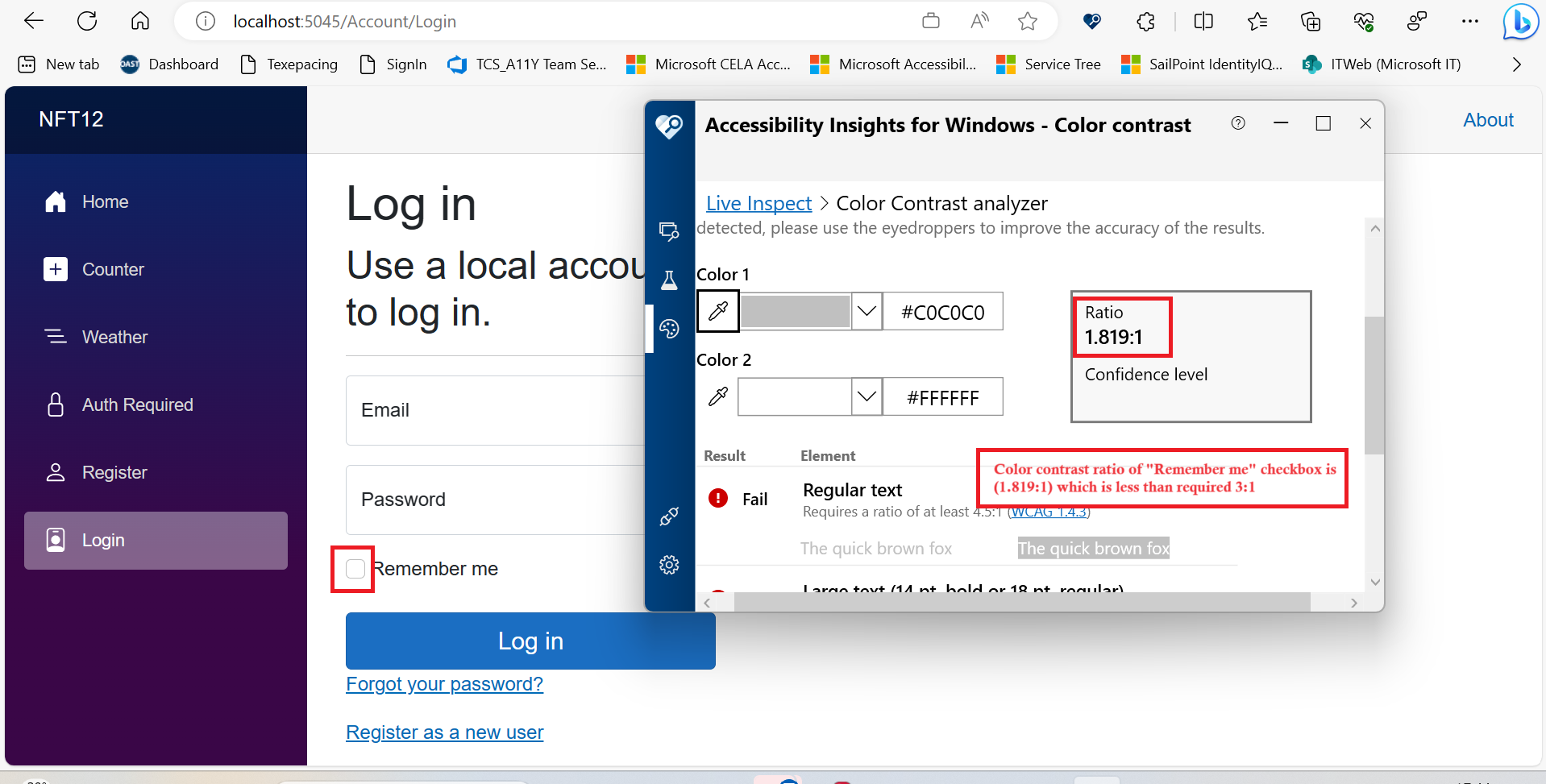 A11ynetcoreaspnetcoreloginnon Text Contrast Color Contrast Ratio Of Remember Me