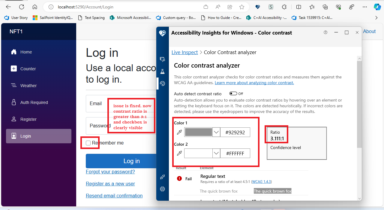 A11ynetcoreaspnetcoreloginnon Text Contrast Color Contrast Ratio Of Remember Me