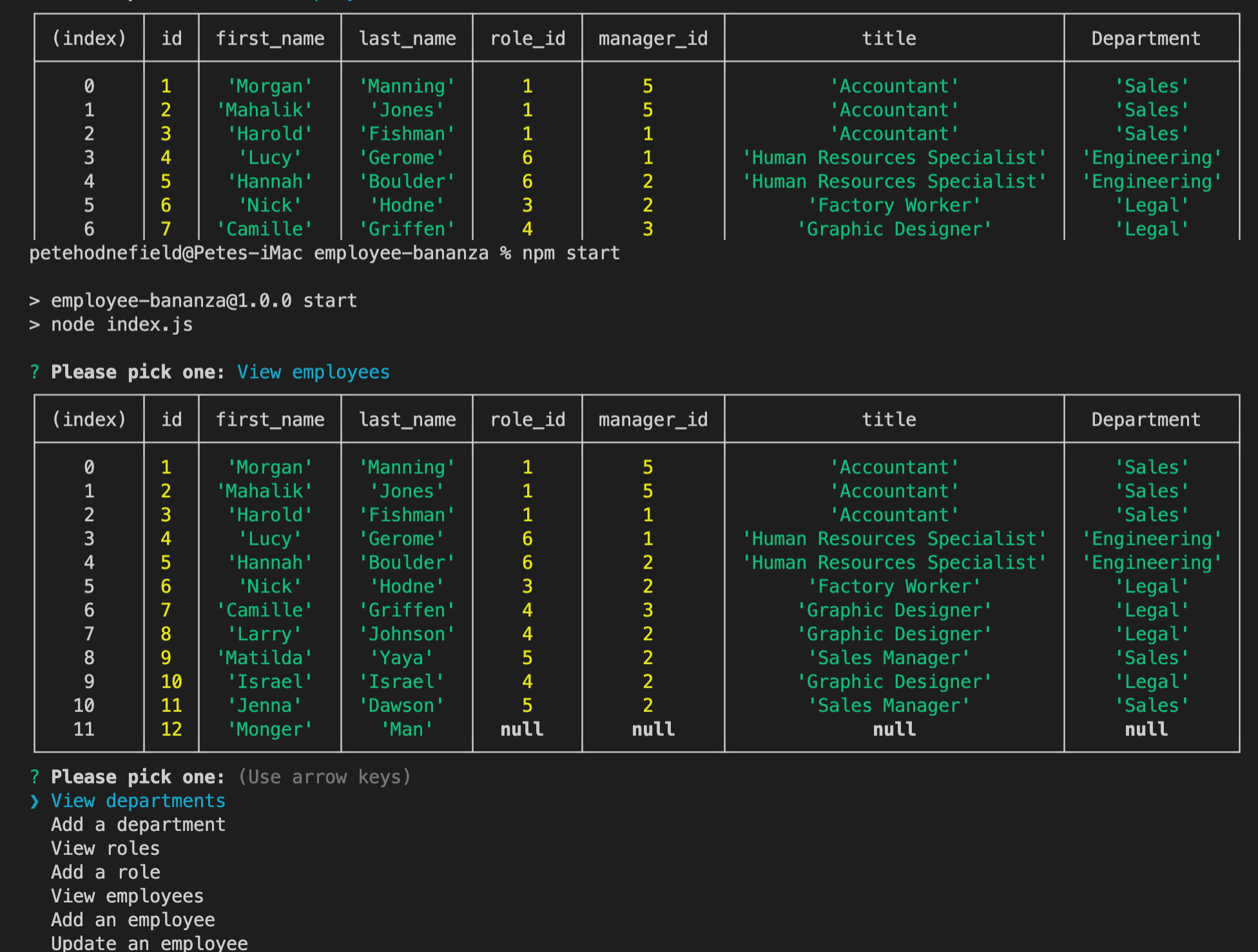 GitHub - petehodnefield/employee-bananza