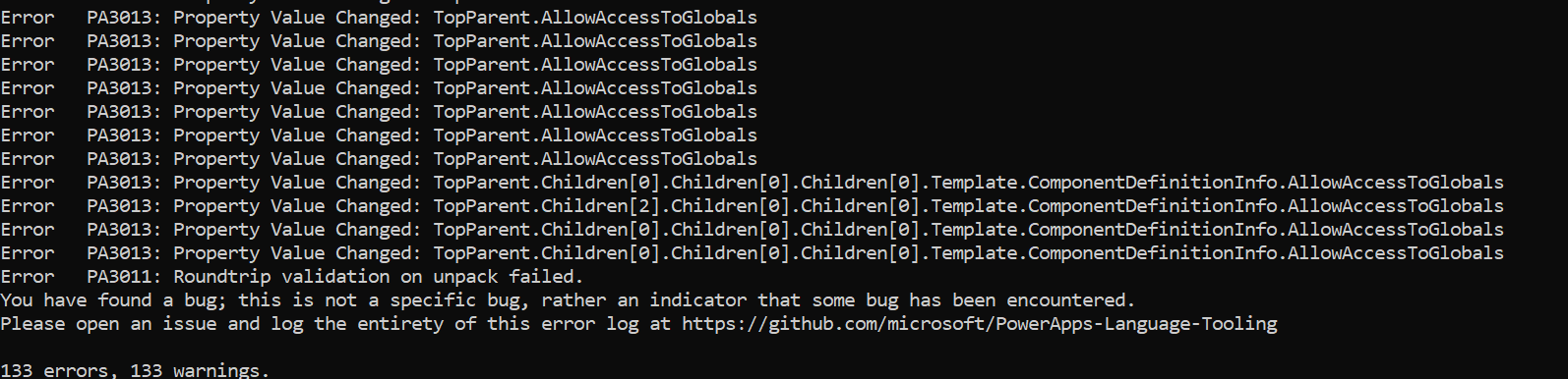Components hash mismatch with AllowAccessToGlobals property value ...