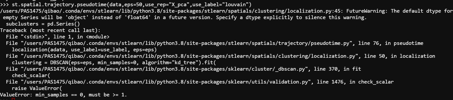 Unable To Run Spatial Trajectory · Issue 165 · Biomedicalmachinelearning Stlearn · Github