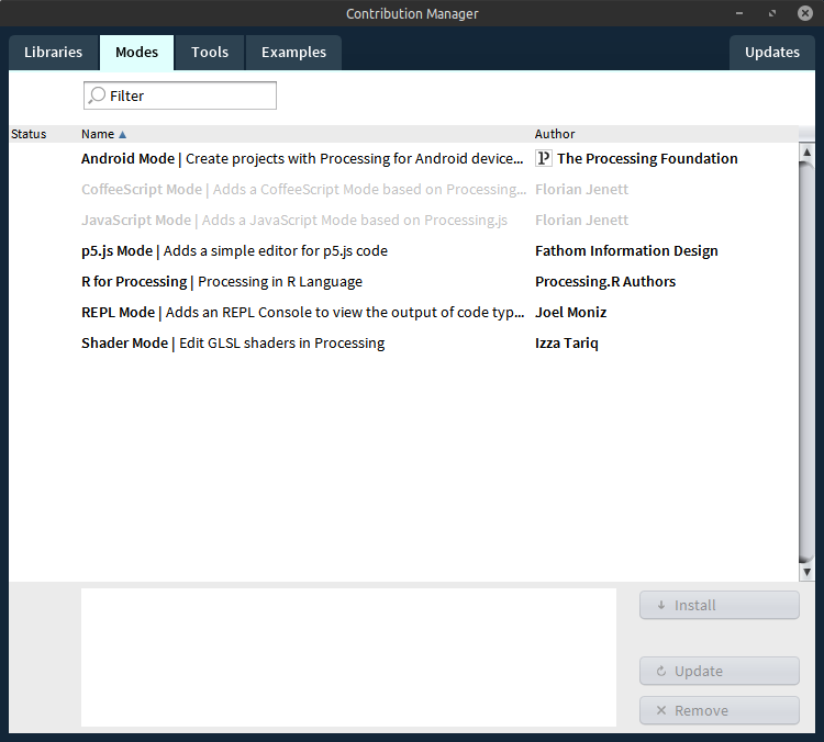 Python Mode Has Disappeared From The Contribution Manager Window · Issue 6226 · Processing