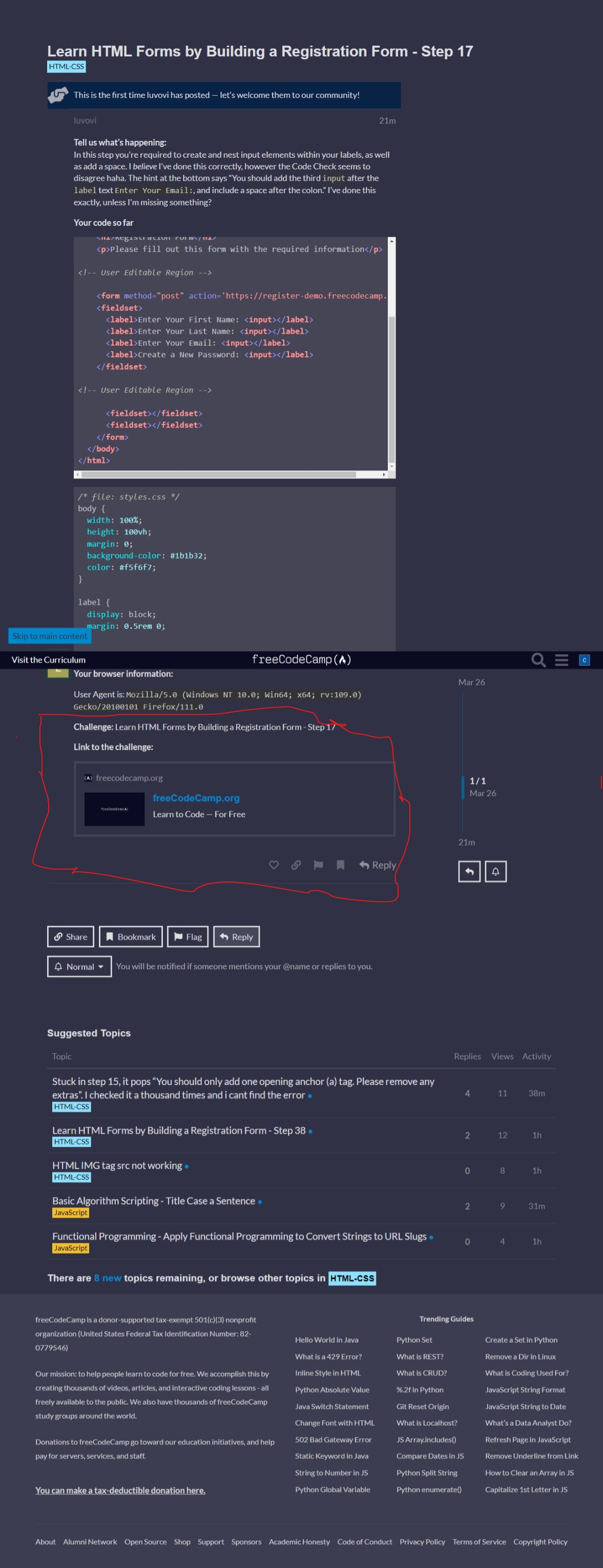 Found a bug when linking to step from forum help requestion on link to the step under their code ...