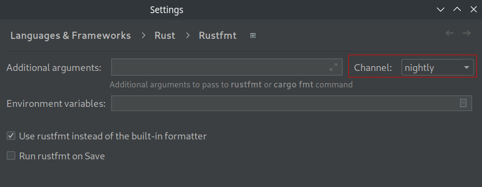 Error with non-default rustfmt channel · Issue #9512 · intellij-rust/intellij-rust · GitHub
