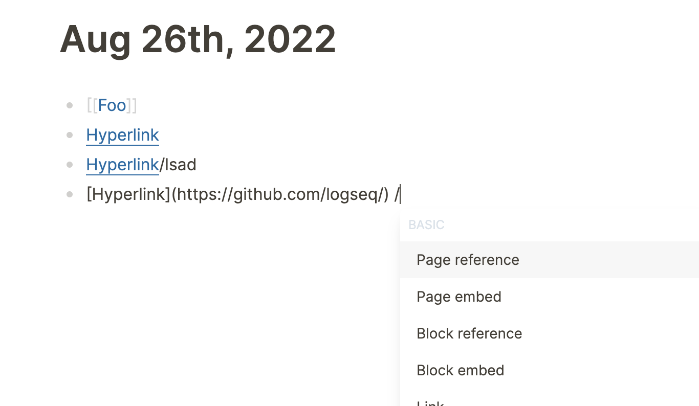 Hyperlink Breaks Slash Commands · Issue 6487 · Logseqlogseq · Github