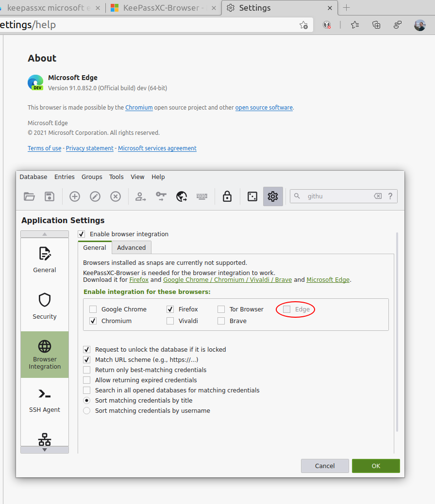 Microsoft Edge disabled on Linux · Issue #6409 · keepassxreboot/keepassxc · GitHub