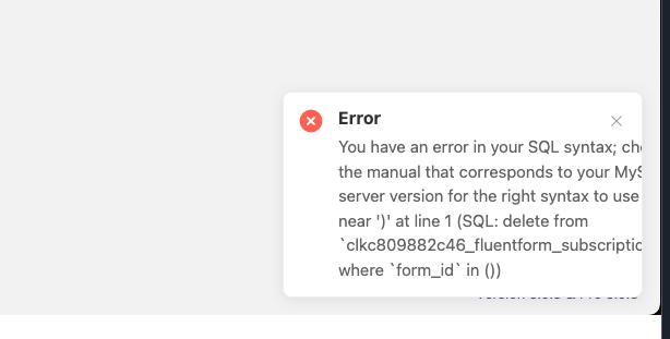 Error When Deleting Form · Issue 308 · Fluentform Fluentform · Github