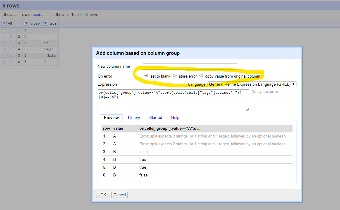 GREL Boolean Function OR returns error of one condition even if the other condition is true ...