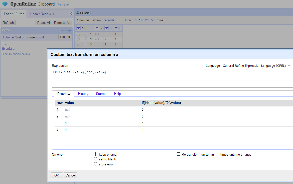 Have an easier way for null replacement in cells · Issue #2157 · OpenRefine/OpenRefine · GitHub