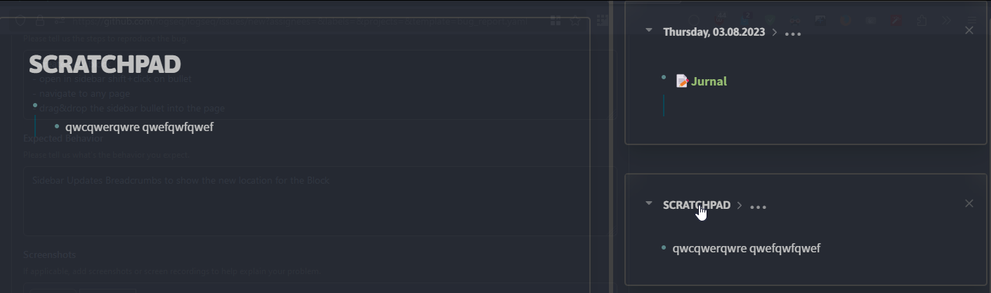 UI Refresh/Update bug :: Drag&Drop Block from SideBar into another page keeps showing the Block ...