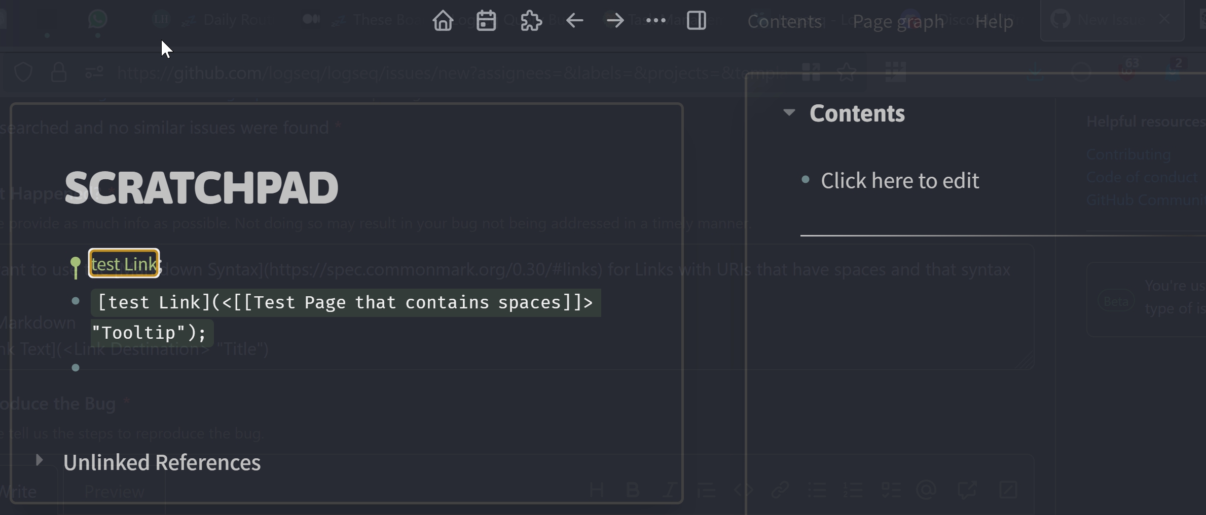 Angle Bracketed Destination in Inline Link -> `[Link]( )` is allowed by Logseq but it beaks ...