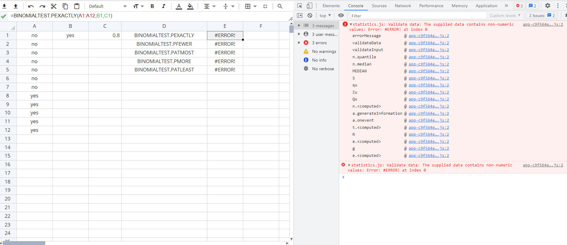 Errors on invocations statistical test functions (Student, Chi ...