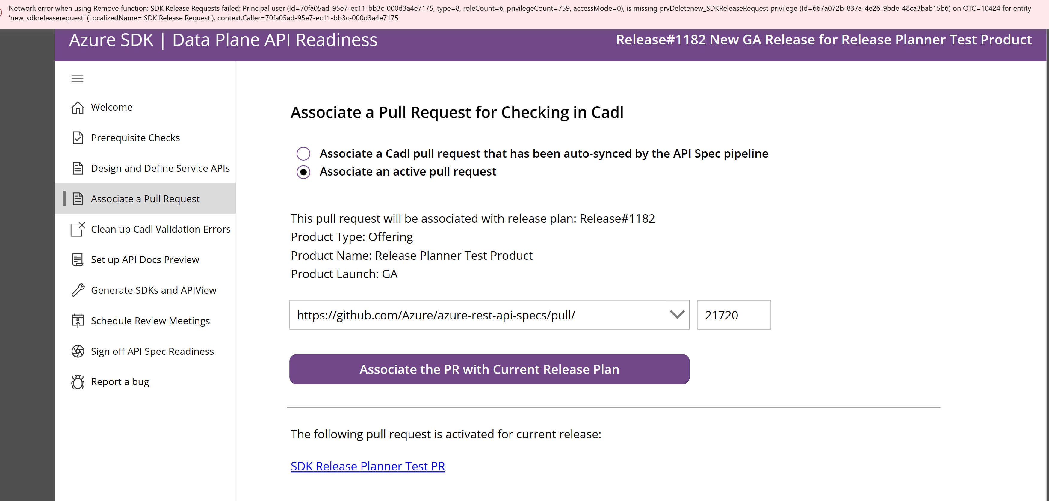 Error when associating a PR to my release plan · Issue #5511 · Azure/azure-sdk-tools · GitHub