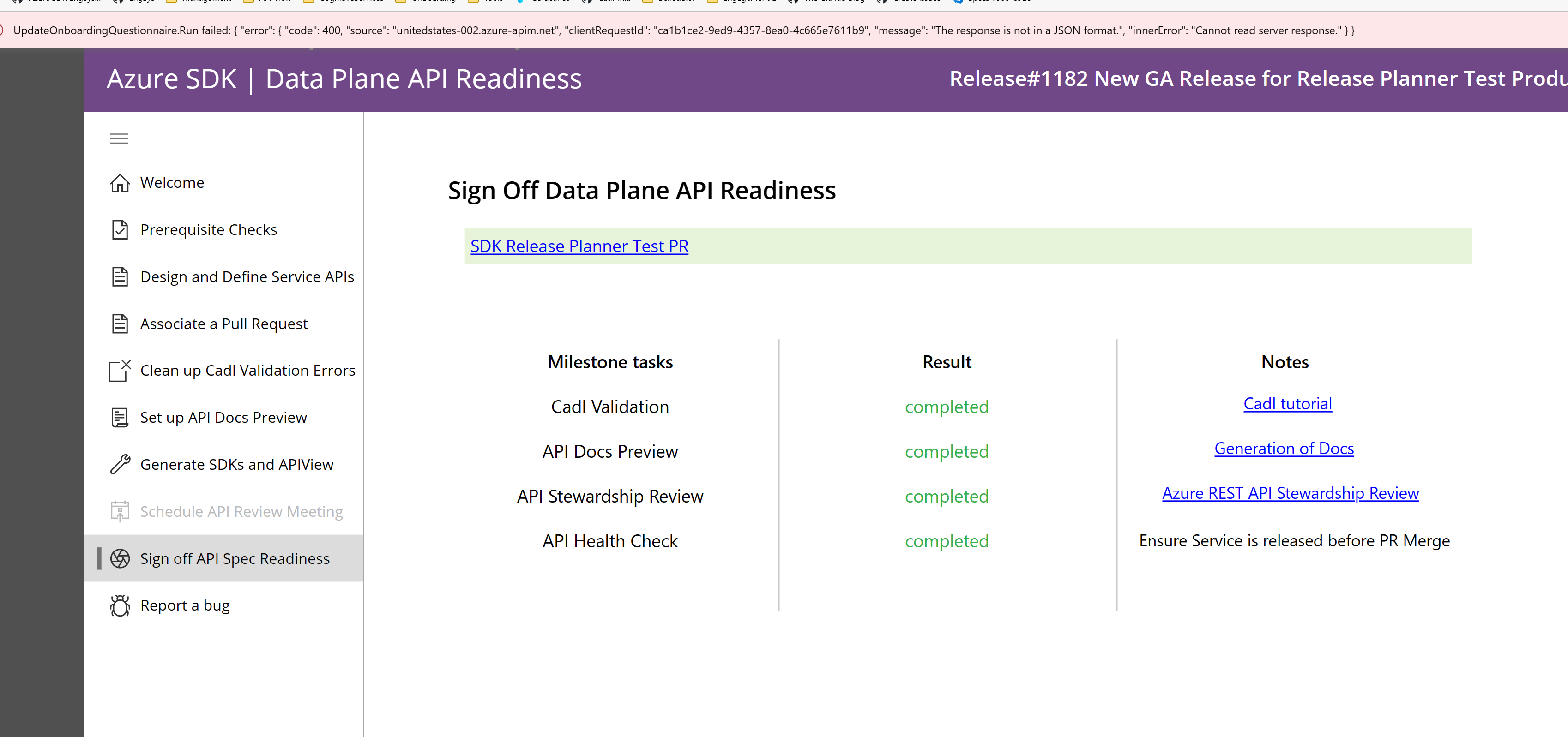 Error when click on Complete Sign Off data plane API Readiness · Issue #5512 · Azure/azure-sdk ...