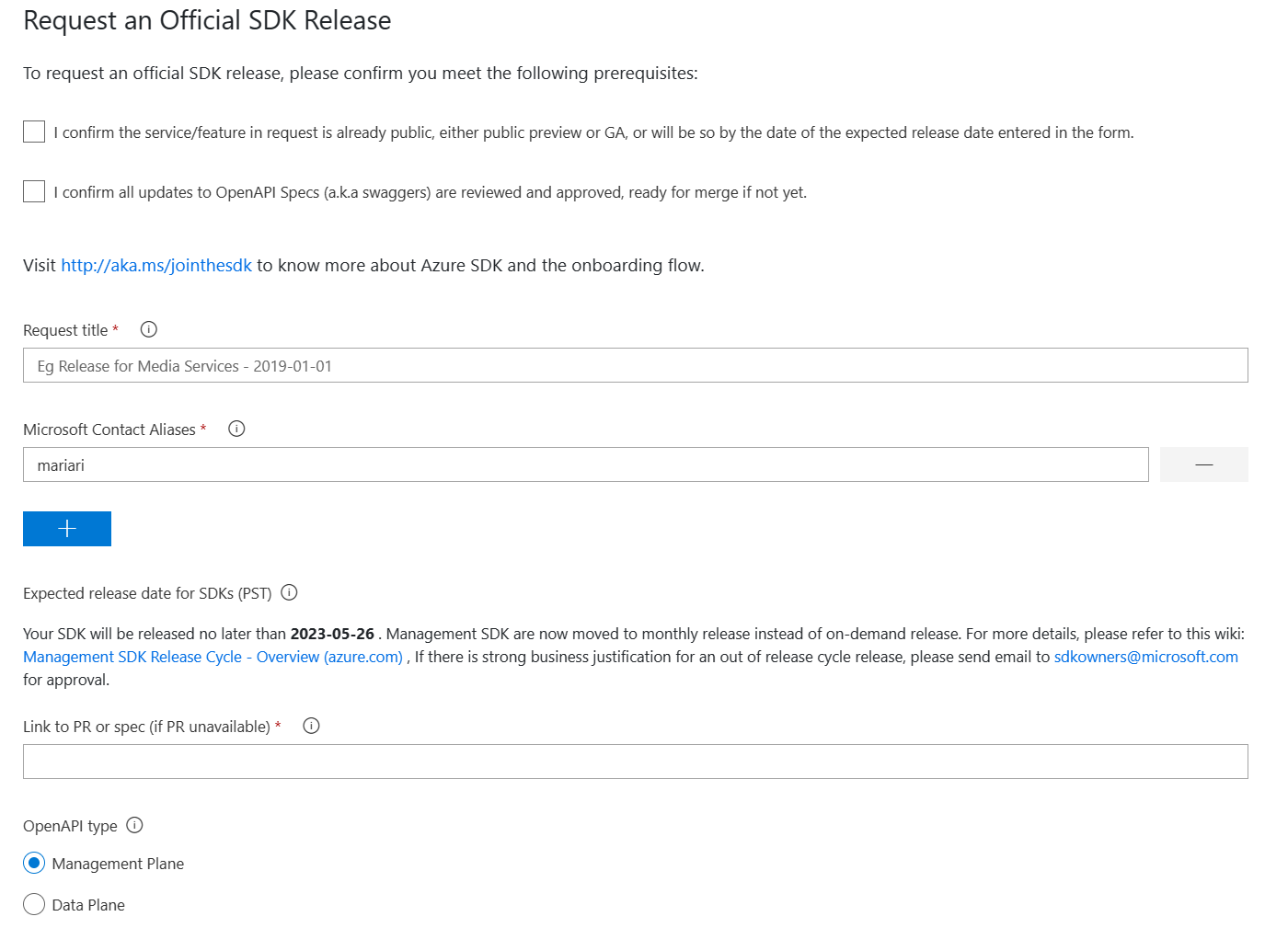 Remove Data Plane Option From The Request Release Page · Issue 6055 · Azureazure Sdk Tools 9140
