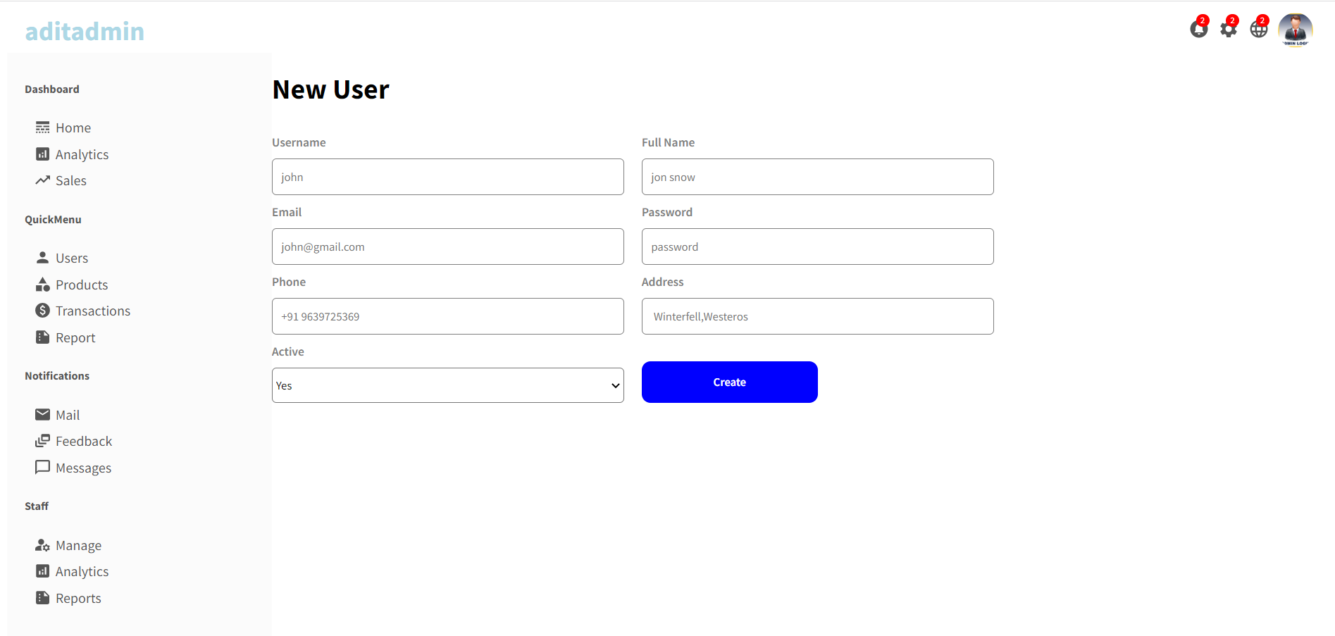 GitHub - adit26data/dashboard: ReactJS admin dashboard