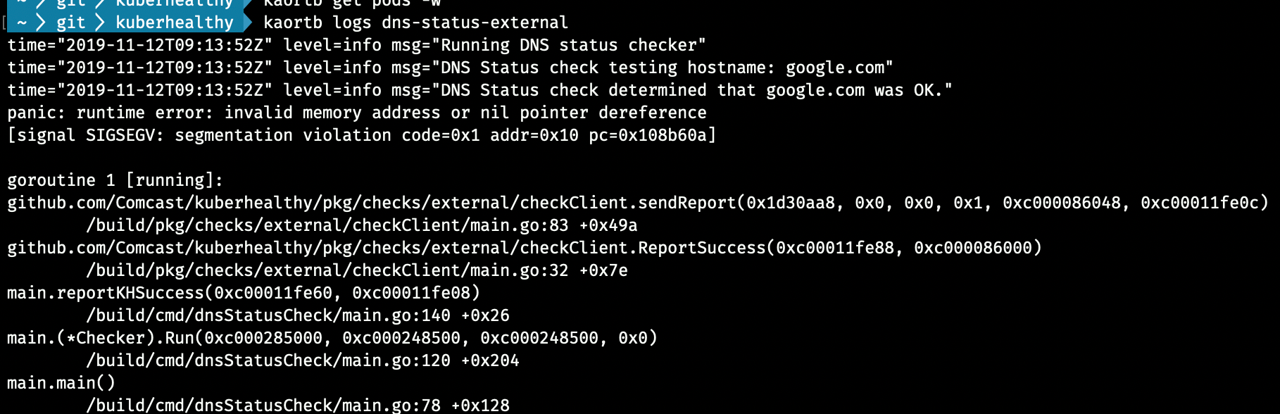 DNS external checker NPE · Issue #259 · kuberhealthy/kuberhealthy · GitHub